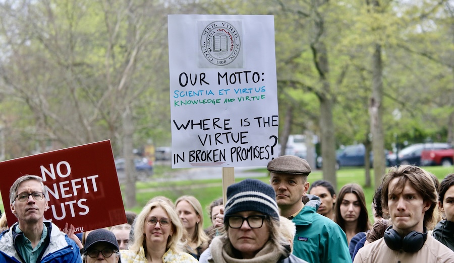 college faculty protest crowd with seal | Addison Independent